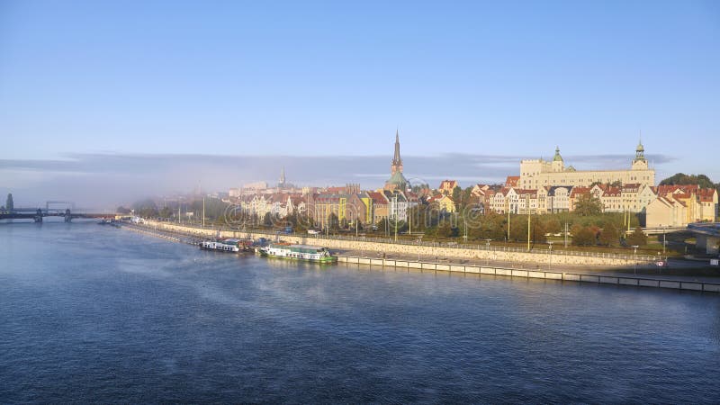Panoramic View of Odra River in Szczecin, Poland Stock Photo - Image of ...