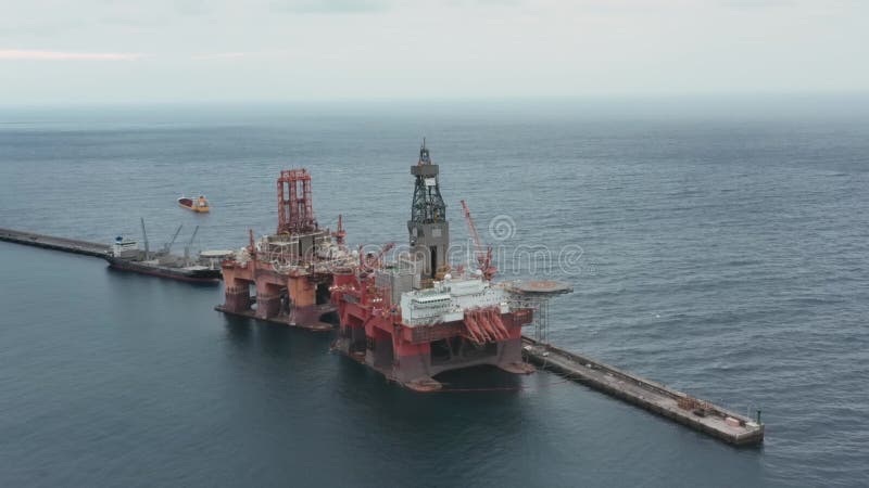 Panoramic View of Large Offshore Oil Platforms Stock Video - Video of ...