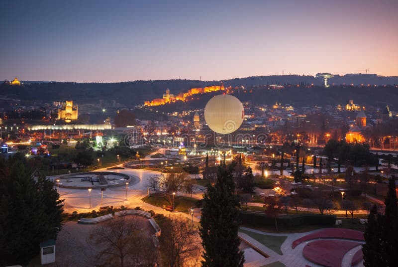 Panoramic View of the Old Tbilisi at Night. Georgia Stock Photo - Image ...