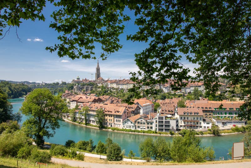 Panoramic View of the Old Town of Bern between Maple Tree in ...