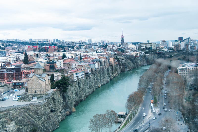 Panoramic View of the Old Town of Tbilisi and Kura River Stock Photo ...