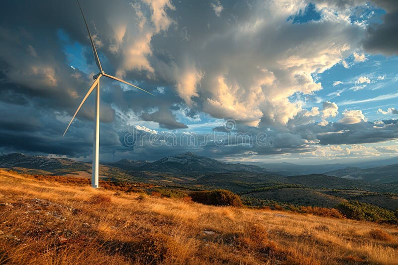 Panoramic View of One Windmill with High Wind Turbines for Generation ...