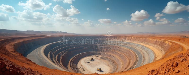 Panoramic View of Open Pit Diamond Mine in African Desert Under Blue ...