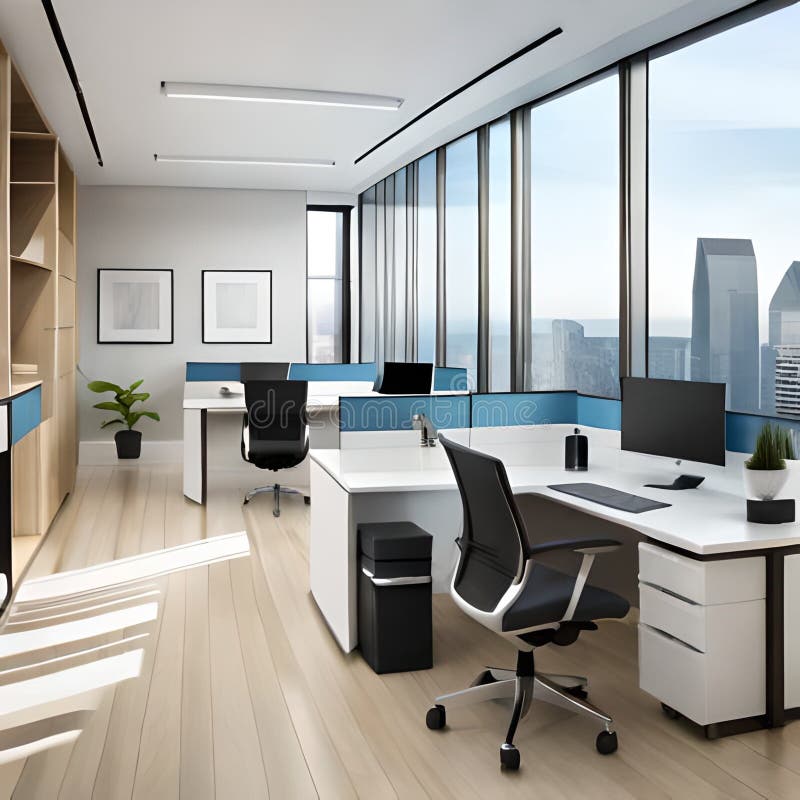 A Panoramic View of an Open-plan Office with Ergonomic Stock Image ...