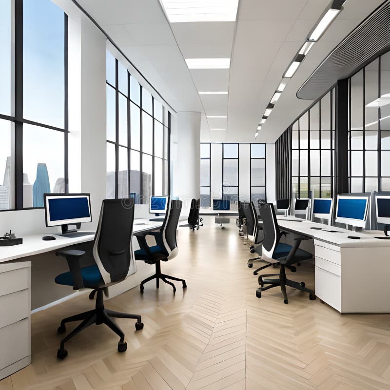 A Panoramic View of an Open-plan Office with Ergonomic Chairs Stock ...