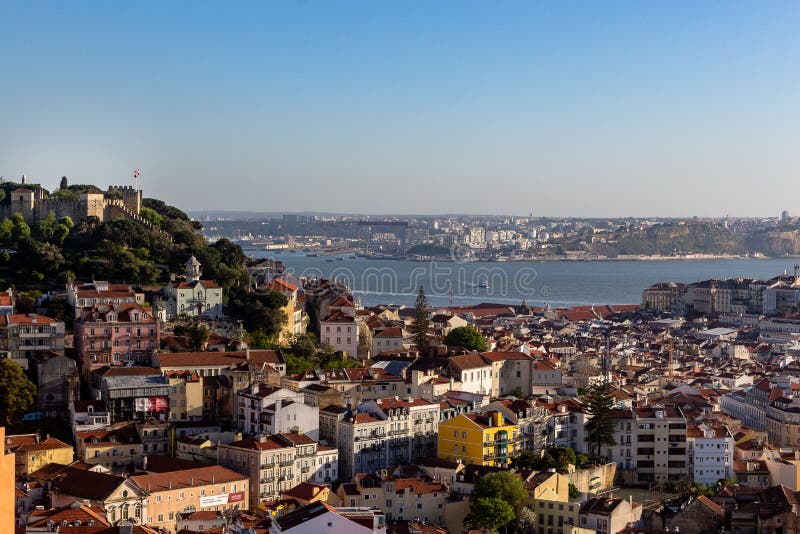 Panoramic view over Lisbon editorial photography. Image of skyline ...