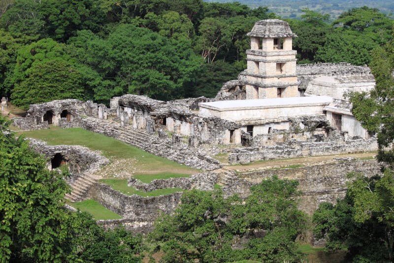Panoramic View of the Palace Complex in Palenque Stock Image - Image of ...