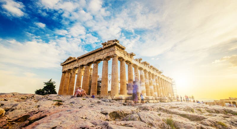 Panoramic View of the Parthenon at Sunset Stock Image - Image of ...