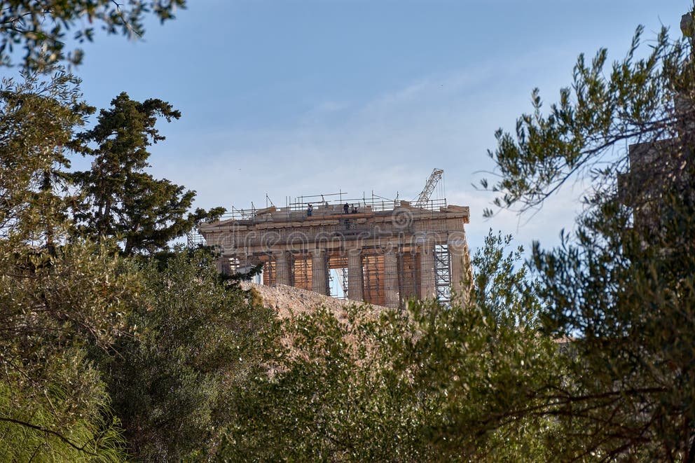 Panoramic View of the Parthenon Temple at the Acropolis Greece with ...