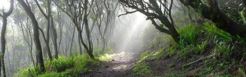 Panoramic View of a Path in the Rainforest. Banner. Stock Image - Image ...