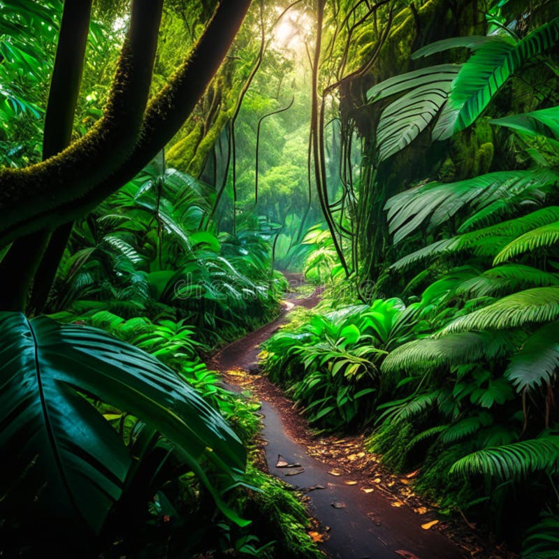 Panoramic View of a Path in a Tropical Rainforest. AI Generated Stock ...