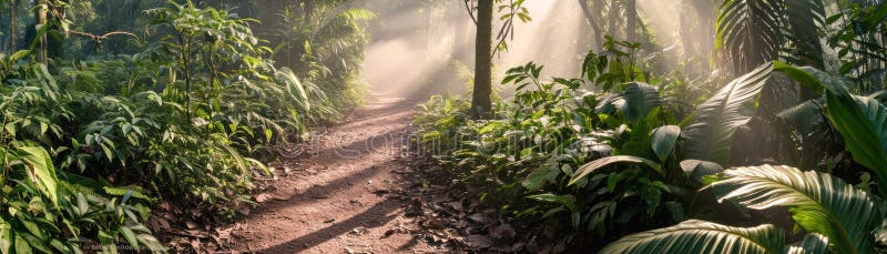 Panoramic View of a Path in a Tropical Rainforest. Banner Stock Image ...