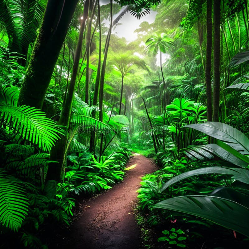 Panoramic View of a Path in the Rainforest in Hawaii Generative AI ...