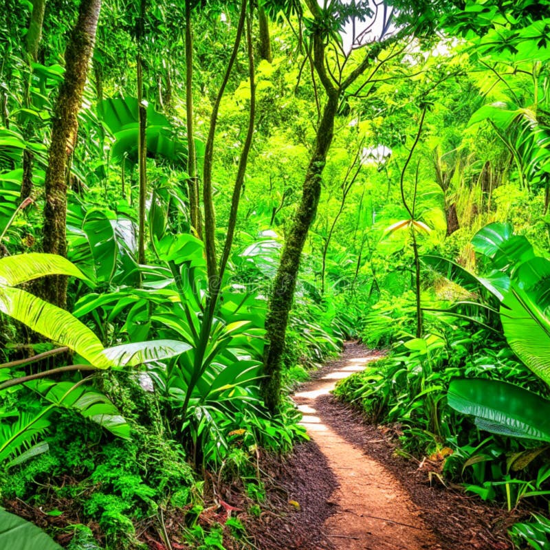 Panoramic View of a Path in a Tropical Rainforest. Generative AI Stock ...