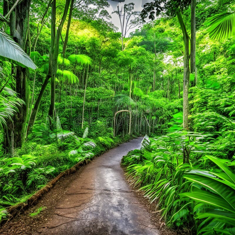 Panoramic View of a Pathway in a Lush Tropical Rainforest AI Generated ...