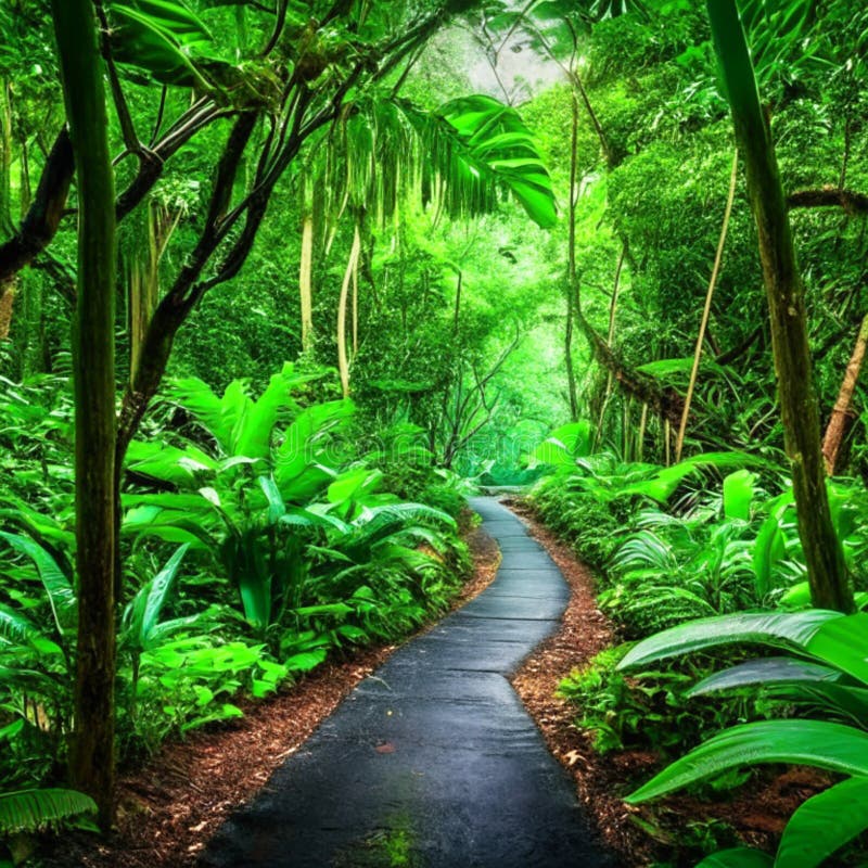 Panoramic View of a Pathway in a Tropical Rainforest. AI Generated ...