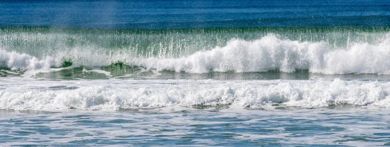 Panoramic View of a Peaceful Beach, with Rolling Waves of the Ocean ...