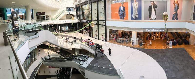 Panoramic View of People Crowd Rush in Shopping Luxury Mall Interior ...