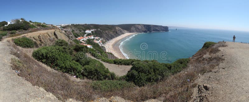 Panoramic View of a Person Standing Alone on a Cliff and Watching the ...