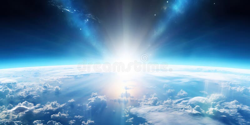 Panoramic View on Planet Earth Globe from Space with Rising Sun ...