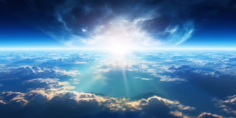 Panoramic View on Planet Earth Globe from Space with Rising Sun ...