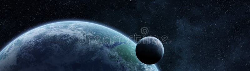 Panoramic View of Planet Earth with the Moon 3D Rendering Elements of ...