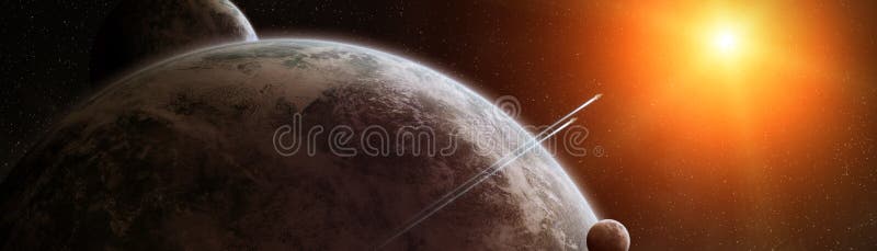 Panoramic View of Planets in Distant Solar System 3D Rendering E Stock ...