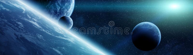 Panoramic View of Planets in Distant Solar System 3D Rendering E Stock ...