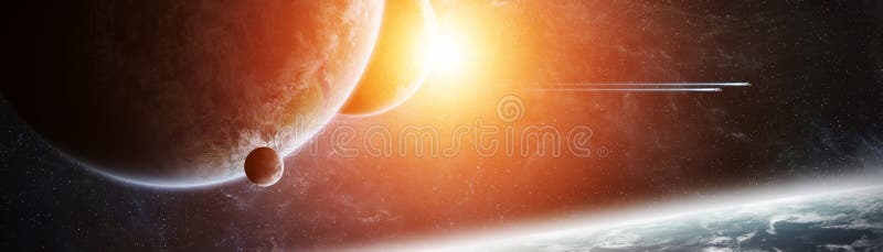 Panoramic View of Planets in Distant Solar System 3D Rendering E Stock ...