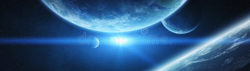 Panoramic View of Planets in Distant Solar System 3D Rendering E Stock ...