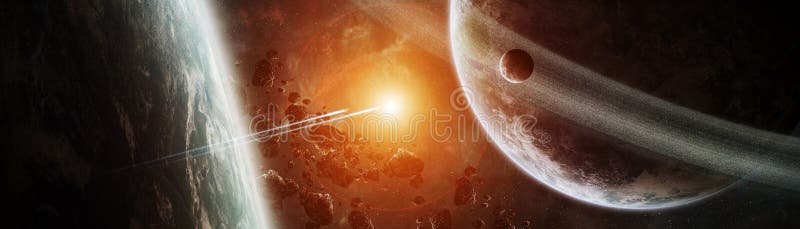 Panoramic View of Planets in Distant Solar System 3D Rendering E Stock ...