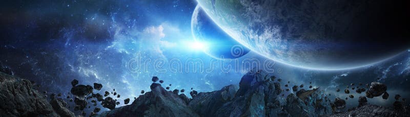 Panoramic View of Planets in Distant Solar System 3D Rendering E Stock ...