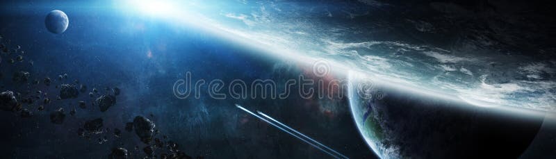 Panoramic View of Planets in Distant Solar System 3D Rendering E Stock ...