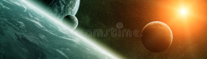 Panoramic View of Planets in Distant Solar System 3D Rendering Elements ...