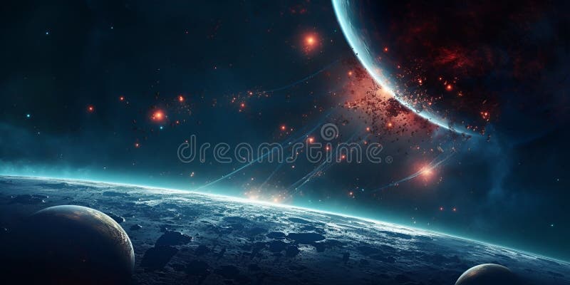 Panoramic View of the Planets in the Distant Solar System in Space ...