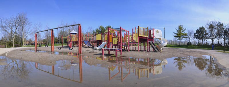 Panoramic View of the Playground with Reflection at the Public Park ...