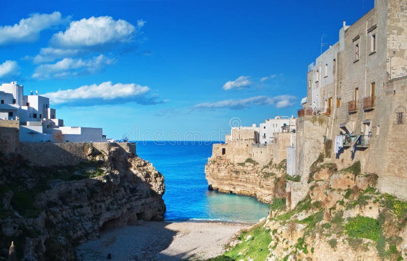 Panoramic View of Polignano. Apulia. Stock Photo - Image of ravine ...