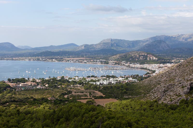 The Panoramic View of Pollenca Port. Stock Image - Image of leisure ...