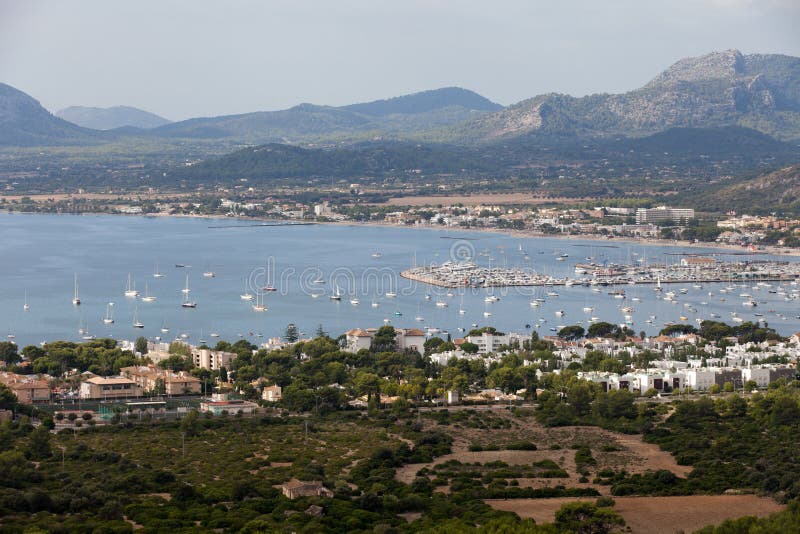 The Panoramic View of Pollenca Port. Stock Image - Image of beach ...