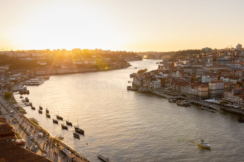 Panoramic View of Porto and Douro River at Sunset, Portugal Stock Image ...