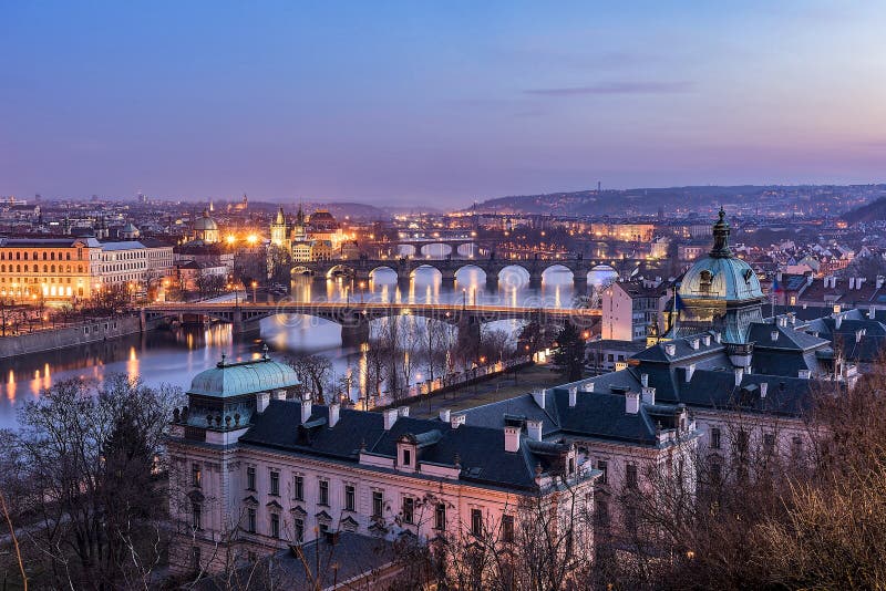 A Panoramic View of Prague Skyline Stock Photo - Image of church ...