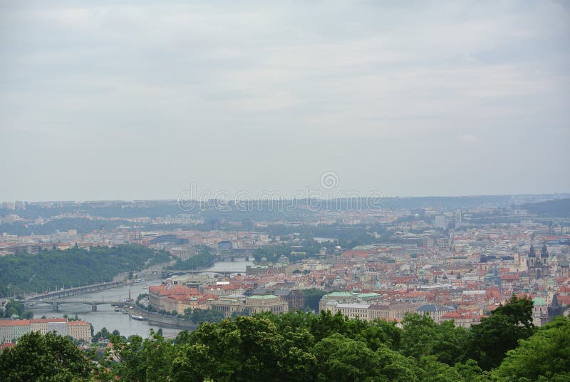 Panoramic view of Prague stock image. Image of water - 125645963