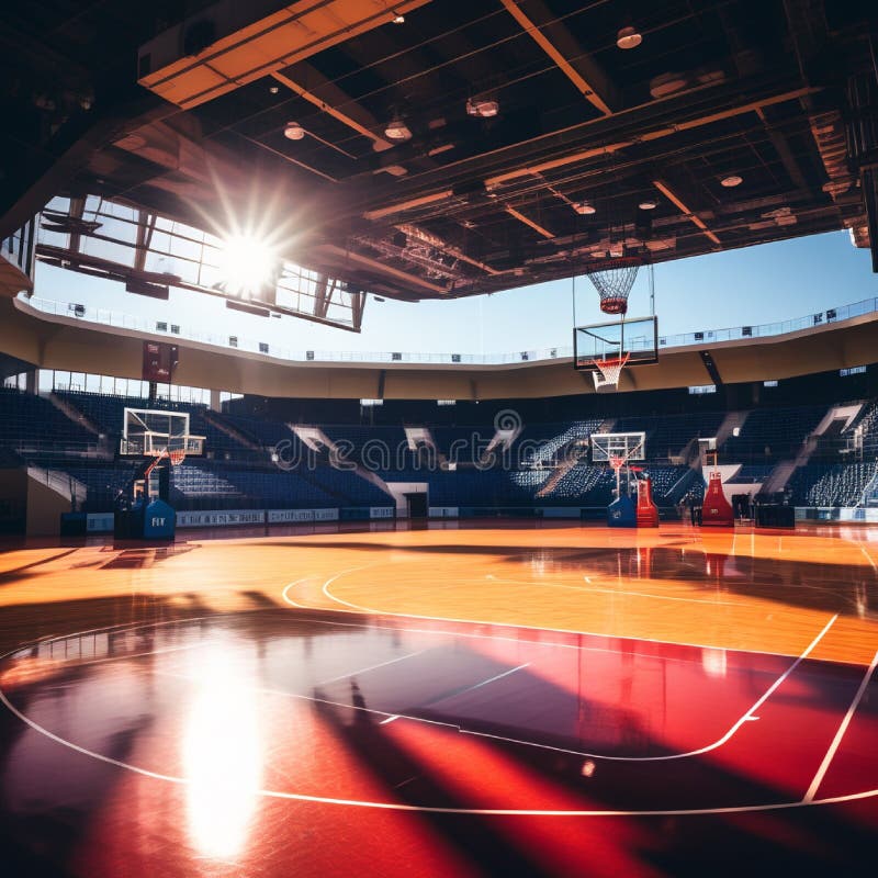 A Panoramic View of a Professional Basketball Court during a Quiet ...