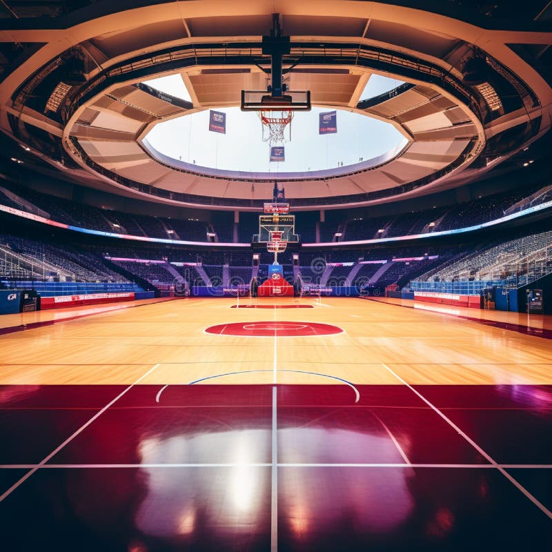 A Panoramic View of a Professional Basketball Court during a Quiet ...