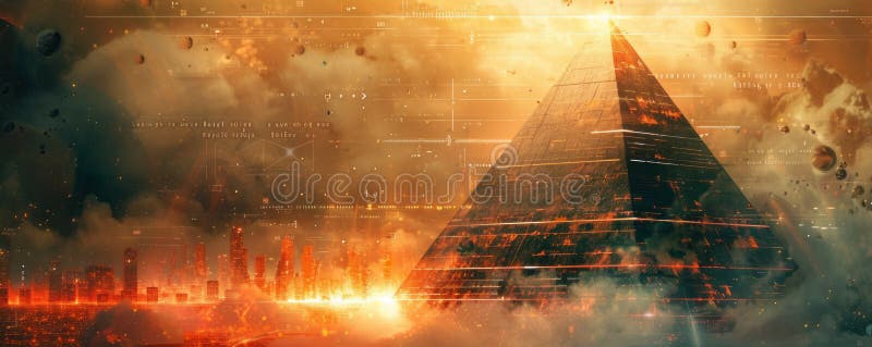 Panoramic View of a Pyramid Emitting Pulses within a Data Sphere Stock ...