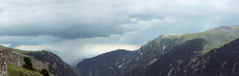 Panoramic View of Rain and Cloud Storm Mountain Pyrenees Spain Stock ...