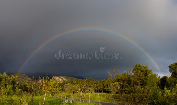 Panoramic View of the Rainbow on the Island Evia in Greece Stock Photo ...