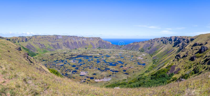 Panoramic View of Rano Kau Volcano Crater - Easter Island, Chile Stock ...