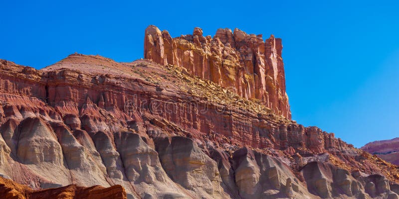 Panoramic View of Red Rock Cliffs Called Castle Near Capitol Reef ...