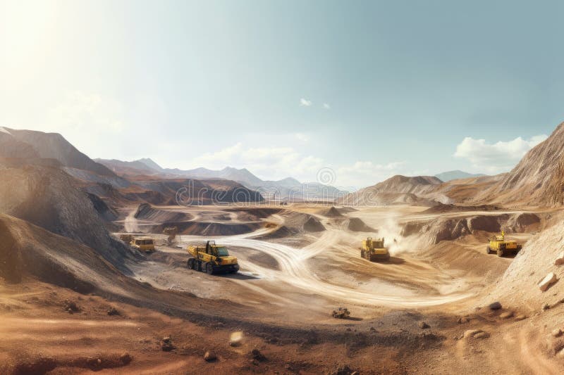Panoramic View of a Remote Strip Mine with Heavy Equipment Stock ...